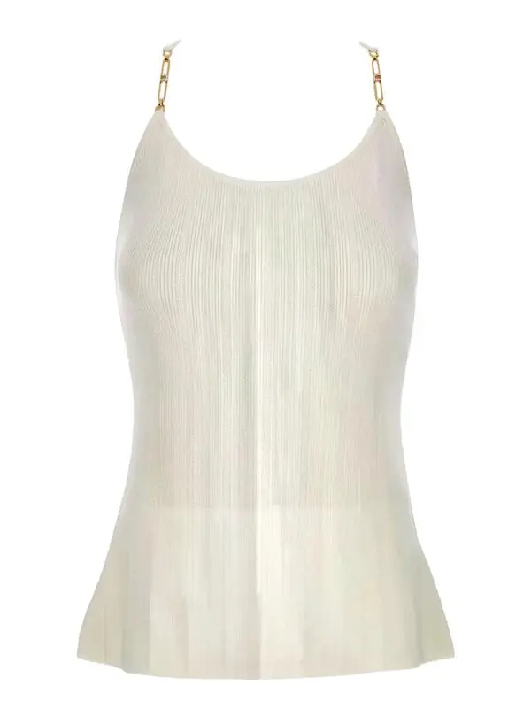 Elisabetta Franchi Chain-straps Ribbed Top - Neutrals