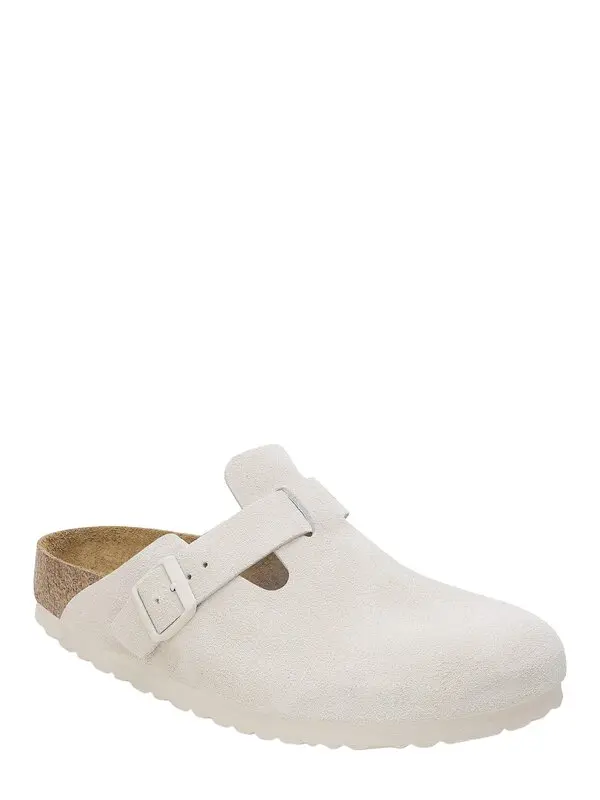 BIRKENSTOCK Boston Soft Footbed Suede Leather Clogs - Antique White