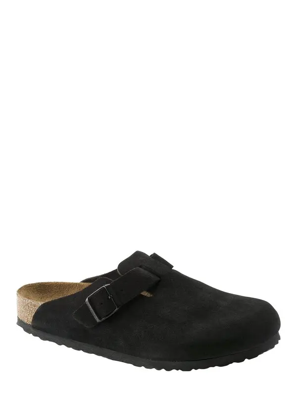 BIRKENSTOCK Boston Soft Footbed Suede Leather Clogs - Black