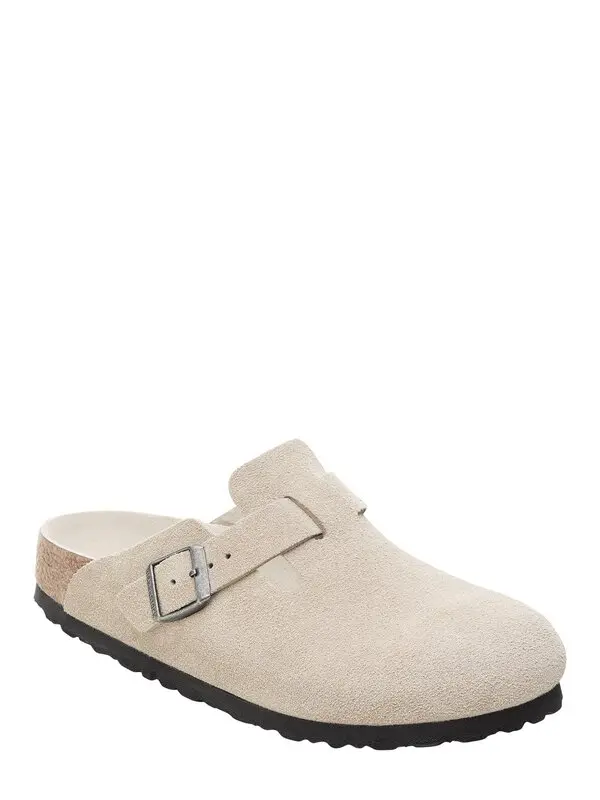 BIRKENSTOCK Boston Soft Footbed Suede Leather Clogs - Oyster Tonal