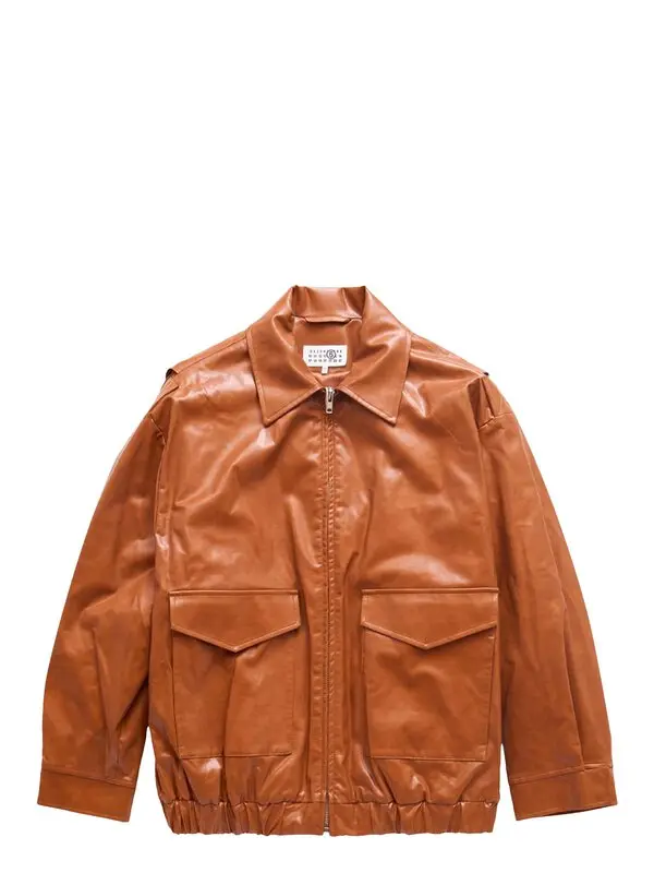 MAISON MARGIELA Faux Leather Aviator Bomber Jacket - Brown