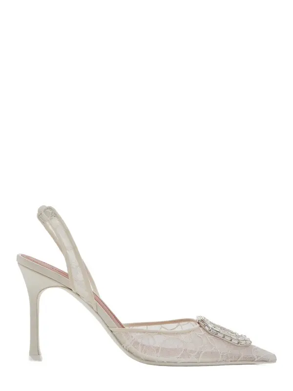 Amina Muaddi Camelia Lace Slingback Pumps - White