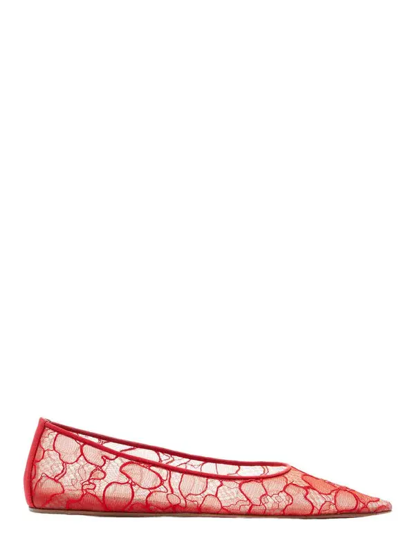 Amina Muaddi Barbara Lace Flats - Red