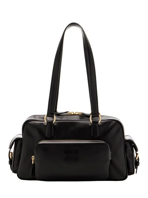 Miu Miu Pocket Leather Top Handle Bag - Black
