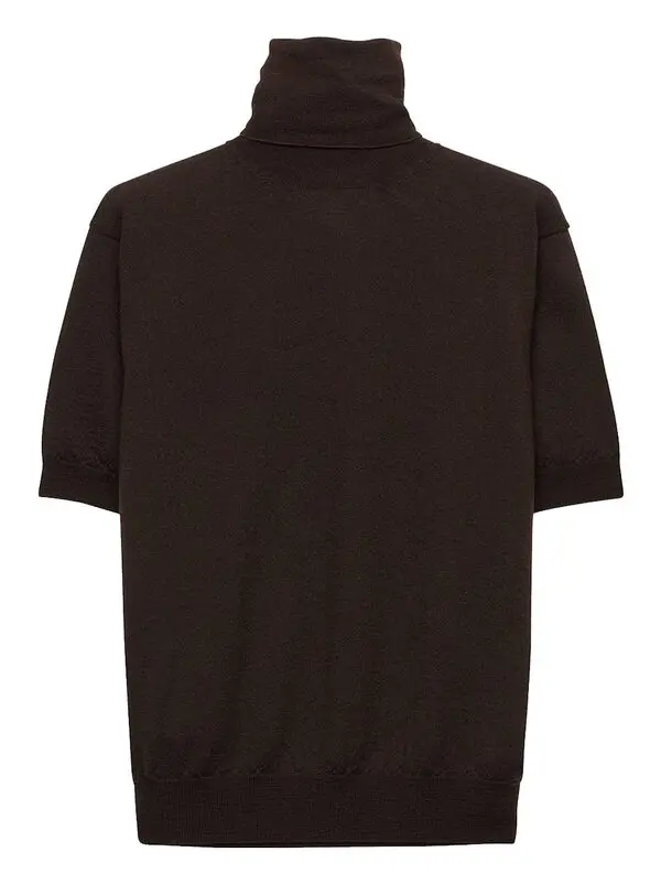Prada Turtleneck Superfine Cashmere Short-sleeve Sweater - Moro