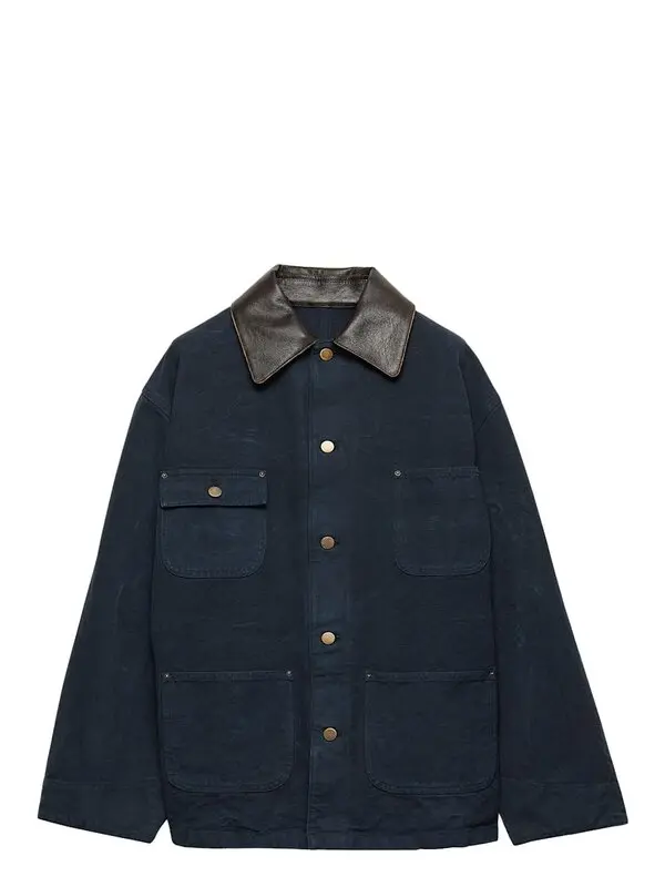 Prada Leather-collar Canvas Utility Jacket - Bleu