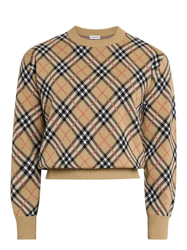 Burberry Vintage Check Knit Crewneck Sweater - Sand Ip Check