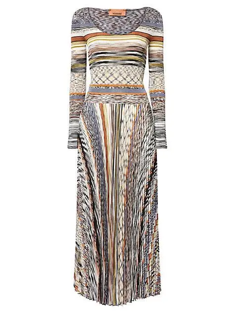 Missoni Pleated Long-sleeve Knit Midi Dress - Multicolor Tones