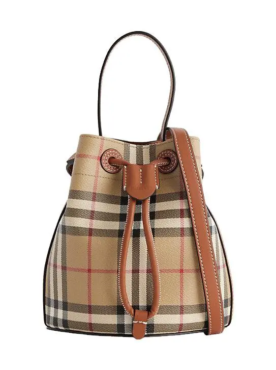 Burberry Mini Drawstring Bucket Bag - Vntg Chk/briar Brown