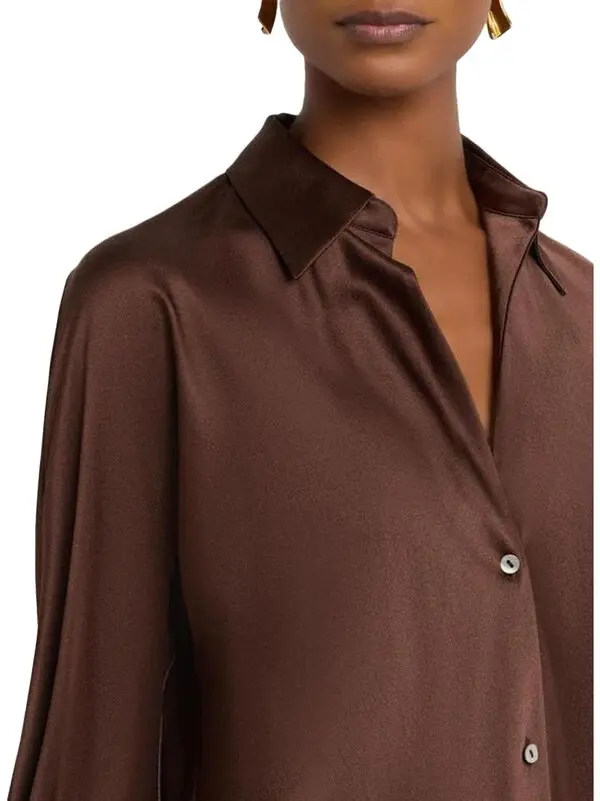 Vince Bias Silk Long-sleeve Blouse - Espresso