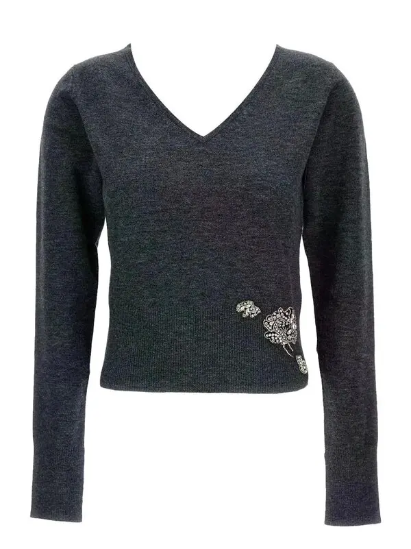 Erdem Embellished V-neck Sweater - Grey