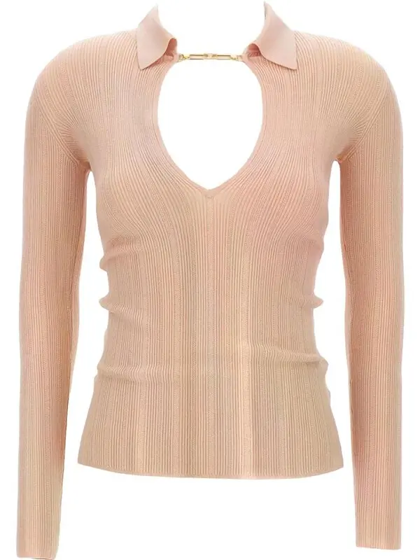 Elisabetta Franchi Ribbed Polo-neck Sweater - Pink