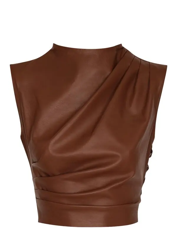 ANDRES OTALORA Recuerdame Gathered Leather Top - Brown