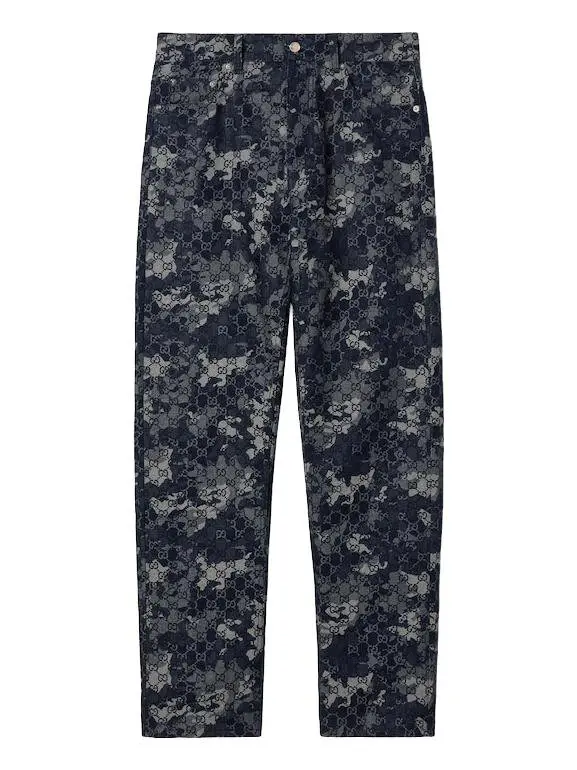 Gucci Gg Jacquard Denim Pant - Blue