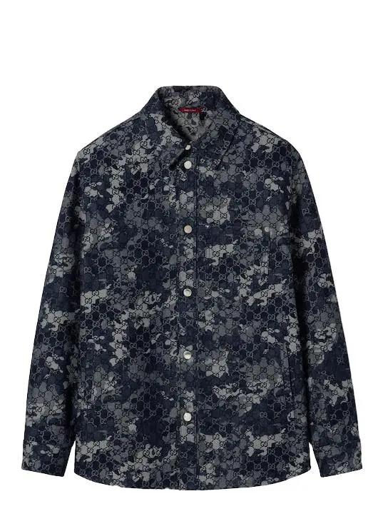 Gucci Gg Jacquard Denim Shirt - Blue