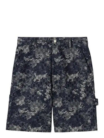 Gucci Gg Jacquard Denim Shorts - Blue
