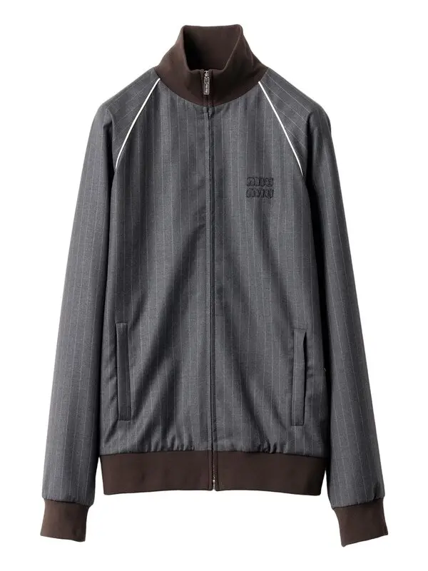 Miu Miu Pinstriped Zipper Blouson Jacket - Slate Gray