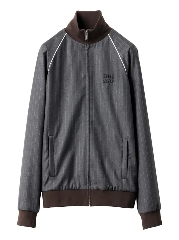 Miu Miu Pinstriped Zipper Blouson Jacket - Slate Gray