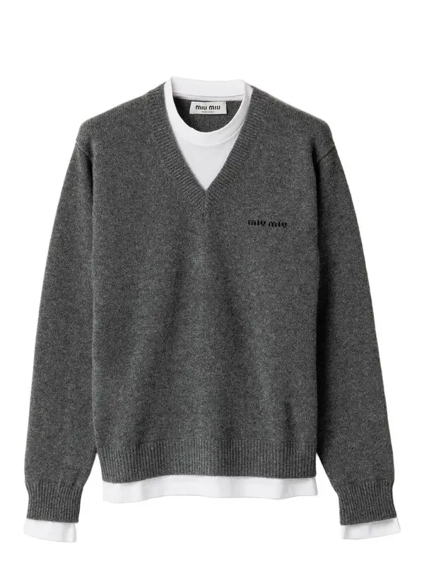 Miu Miu Cashmere V-neck Sweater - Slate Gray