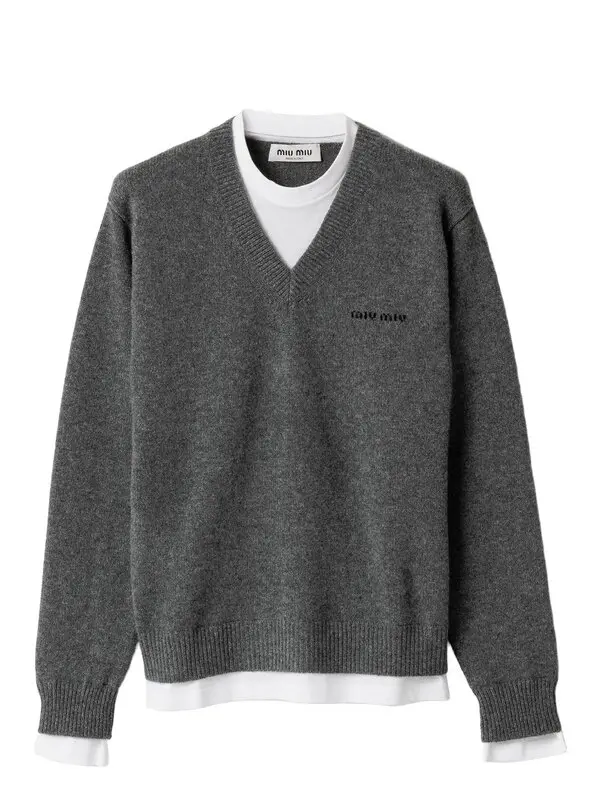 Miu Miu Cashmere V-neck Sweater - Slate Gray