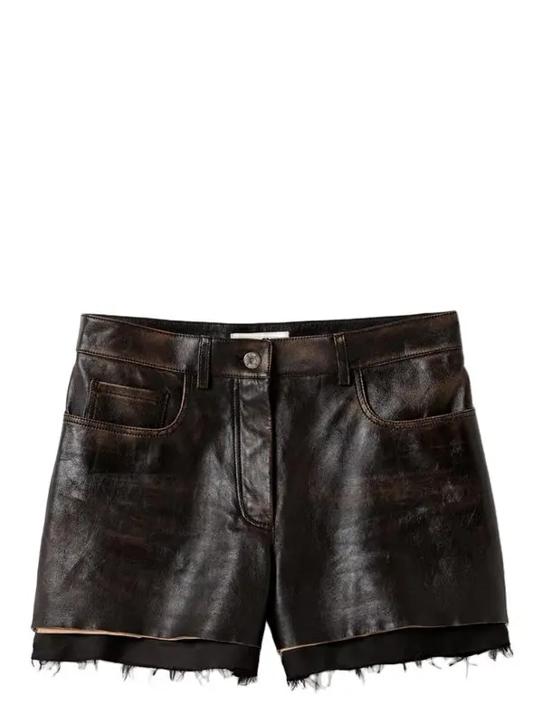 Miu Miu Nappa Leather Regular Fit Shorts - Coffee