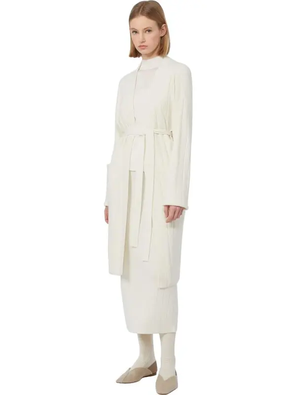 Max Mara Long Cashmere Ribbed Cardigan - White