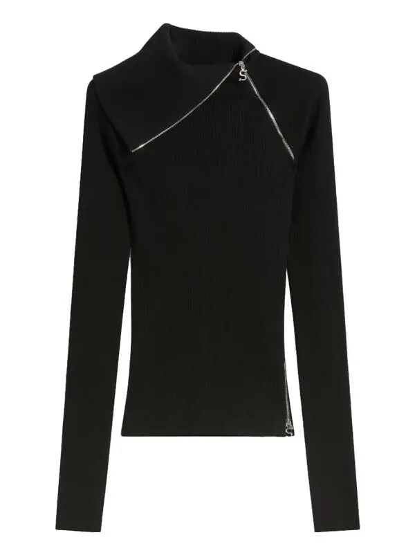 Max Mara Wool-blend High Neck Zip-up Sweater - Black