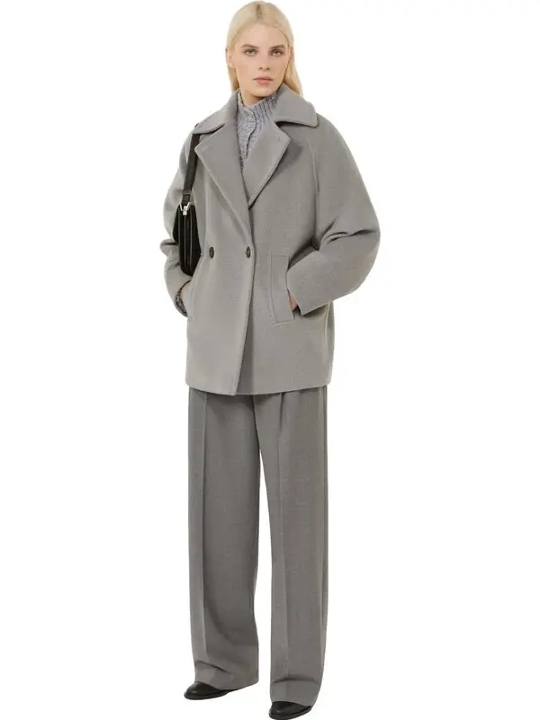 Max Mara Double-breasted Wool Pea Coat - Light Grey