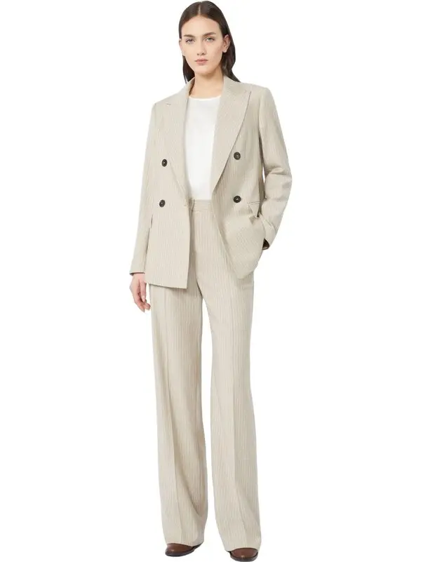 Max Mara Double-breasted Stretch Wool Flannel Blazer - Beige