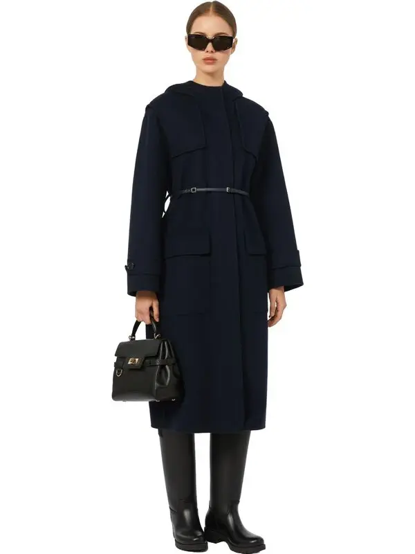Max Mara Double-sided Wool Parka - Navy
