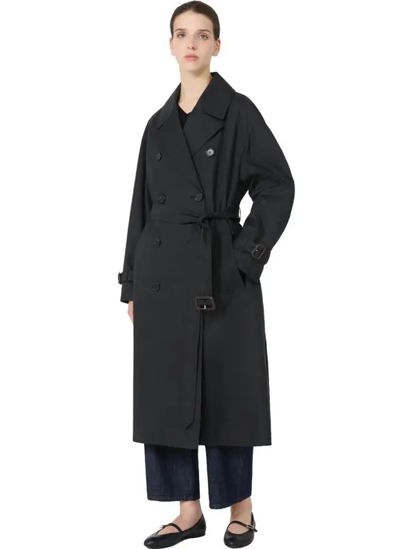 Max Mara Long Water-repellent Cotton Twill Trench Coat - Black