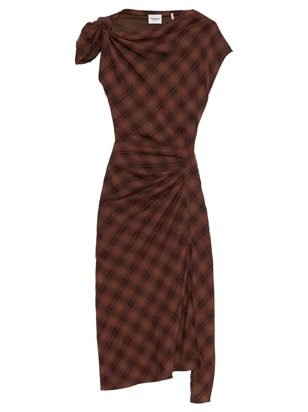 MARANT ETOILE Naerys Checkered Cotton Dress - Dark Bronze