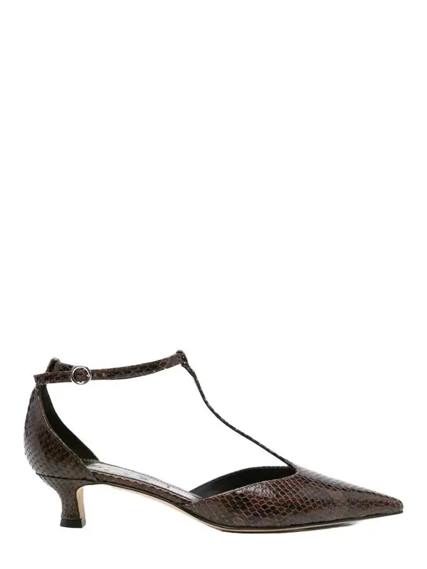 AeydĒ 30mm Snakeskin Leather Pumps - Brown