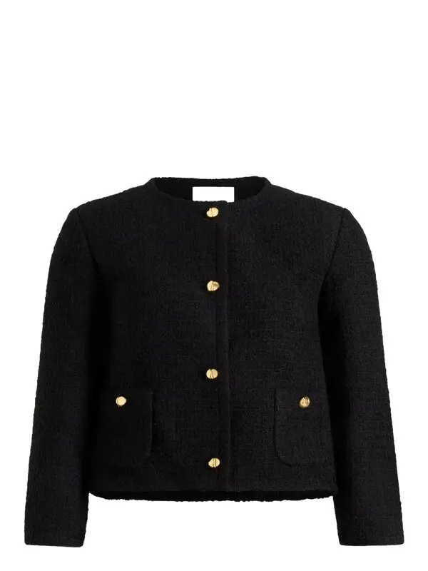 Patou Collarless Tweed Jacket - Black