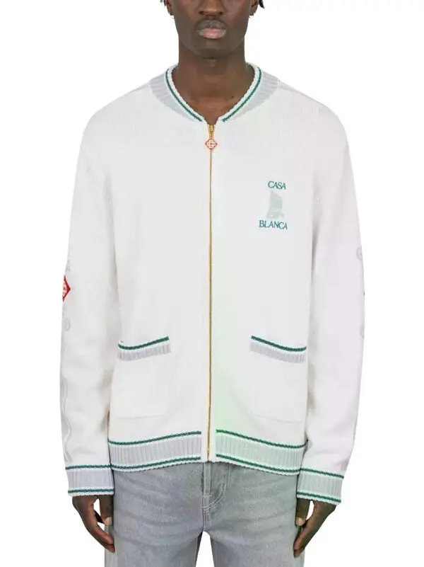 Casablanca Logo-jacquard Zip-up Cardigan - White