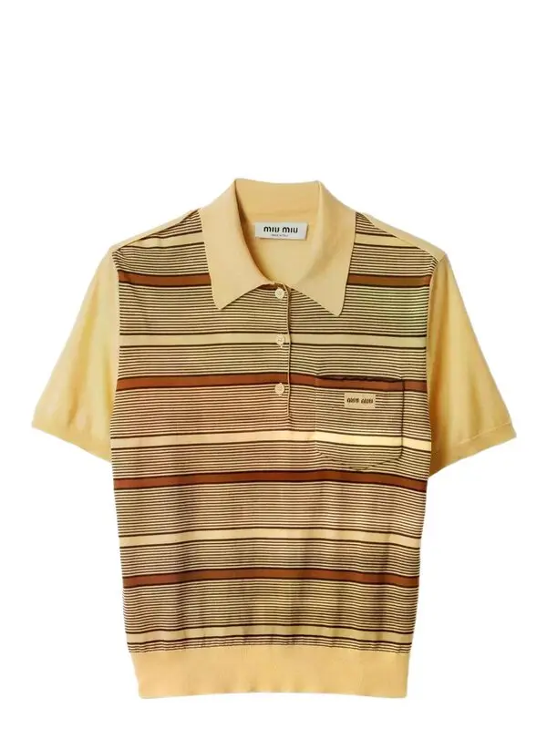 Miu Miu Striped Intarsia Logo Polo Shirt - Yellow