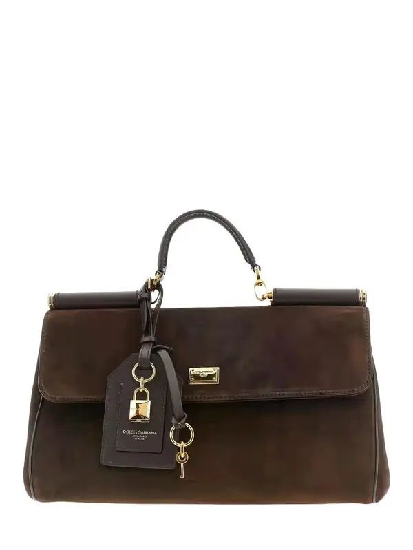 Dolce & Gabbana My Sicily Suede Tote Bag With Padlock - Brown