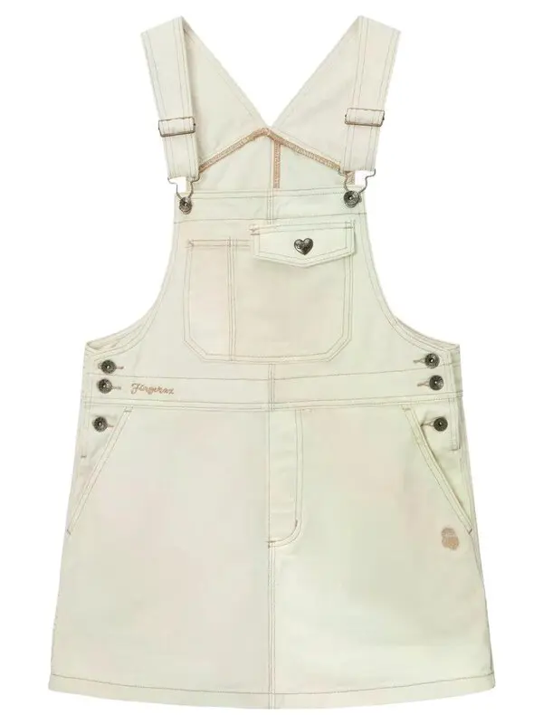FINGERCROXX Heart-detail Pinafore Denim Mini Dress - White
