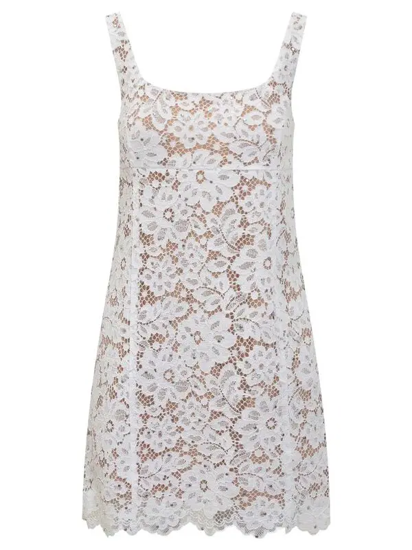 Michael Kors Floral Lace Mini Dress With Studs - White