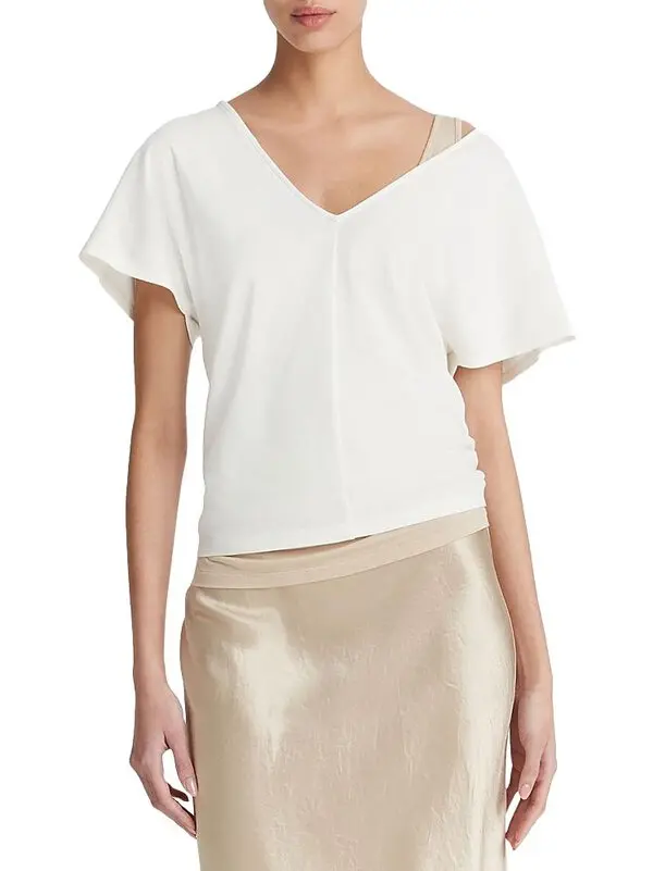 Vince V Neck Flutter Sleeve Tee - Off White