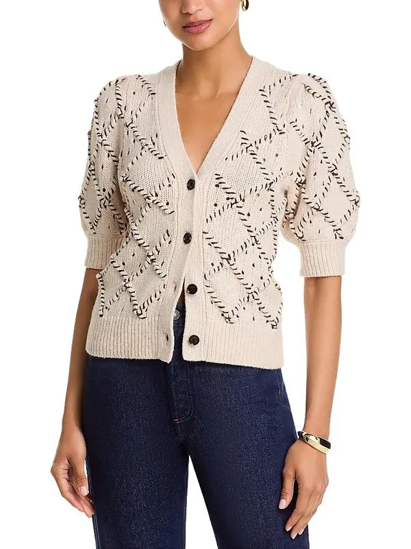 Rails Isla Whipstitched Diamond Pattern Cardigan - Oat
