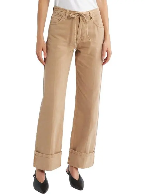 DAMSON MADDER Sylvie Drawstring Cuffed Wide Leg Jeans - Tan