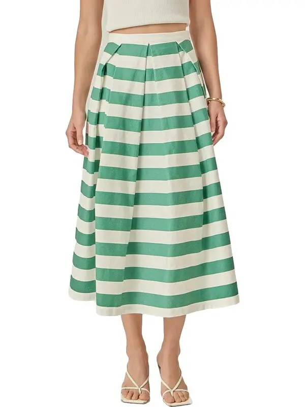 English Factory Striped Cotton Midi Skirt - Green/white