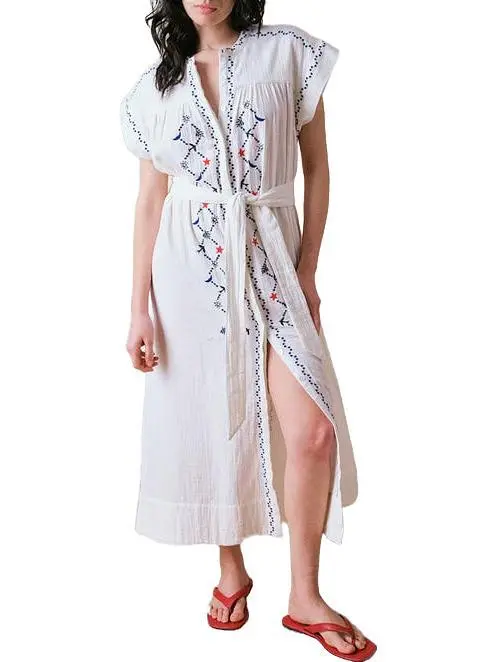 CAPE COVE Cap Sleeve Embroidered Dress - Ivory