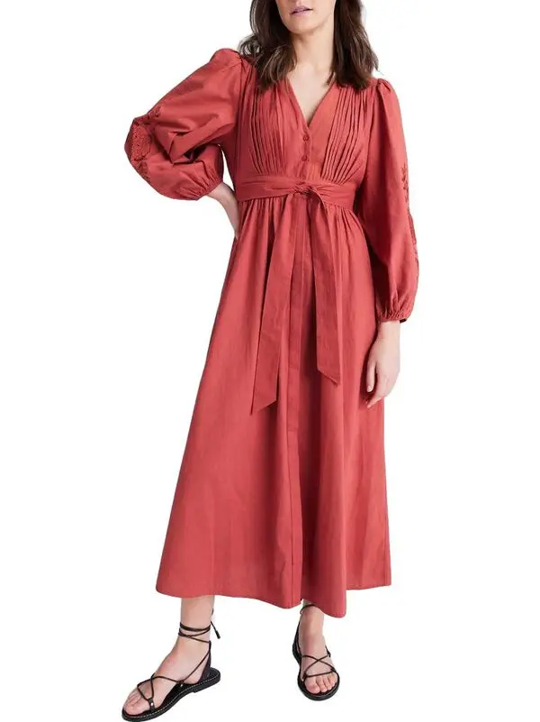 CAPE COVE Carla Embroidered Dress - Rust