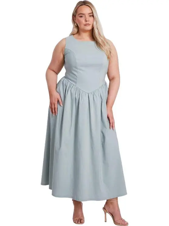 QUIZ Bengaline Drop Waist Maxi Dress - Sage