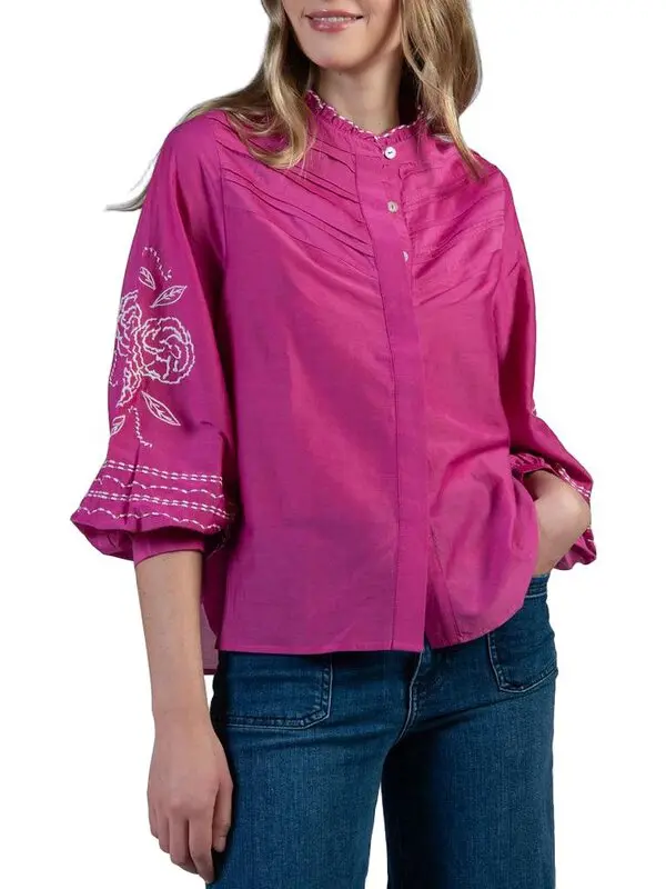CAPE COVE Camellia Silk Cotton Blouse - Rosehip