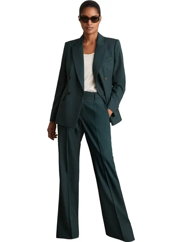 REISS Jade Wool-blend Wide-leg Suit Trousers - Green