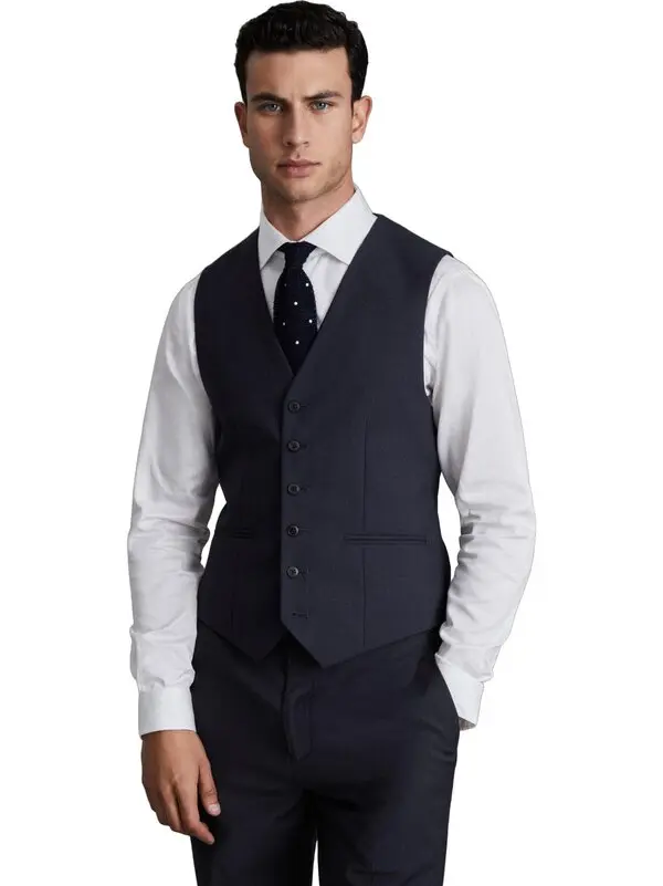 REISS Hope Modern Fit Wool Blend Waistcoat - Navy