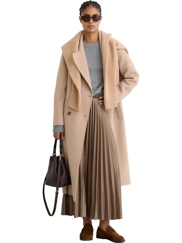 REISS Seren Pleated Midi Skirt - Mocha Brown